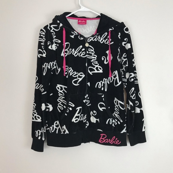 Barbie | Tops | Barbie X Aimerfeel Black White Pink Velour Zip Up ...